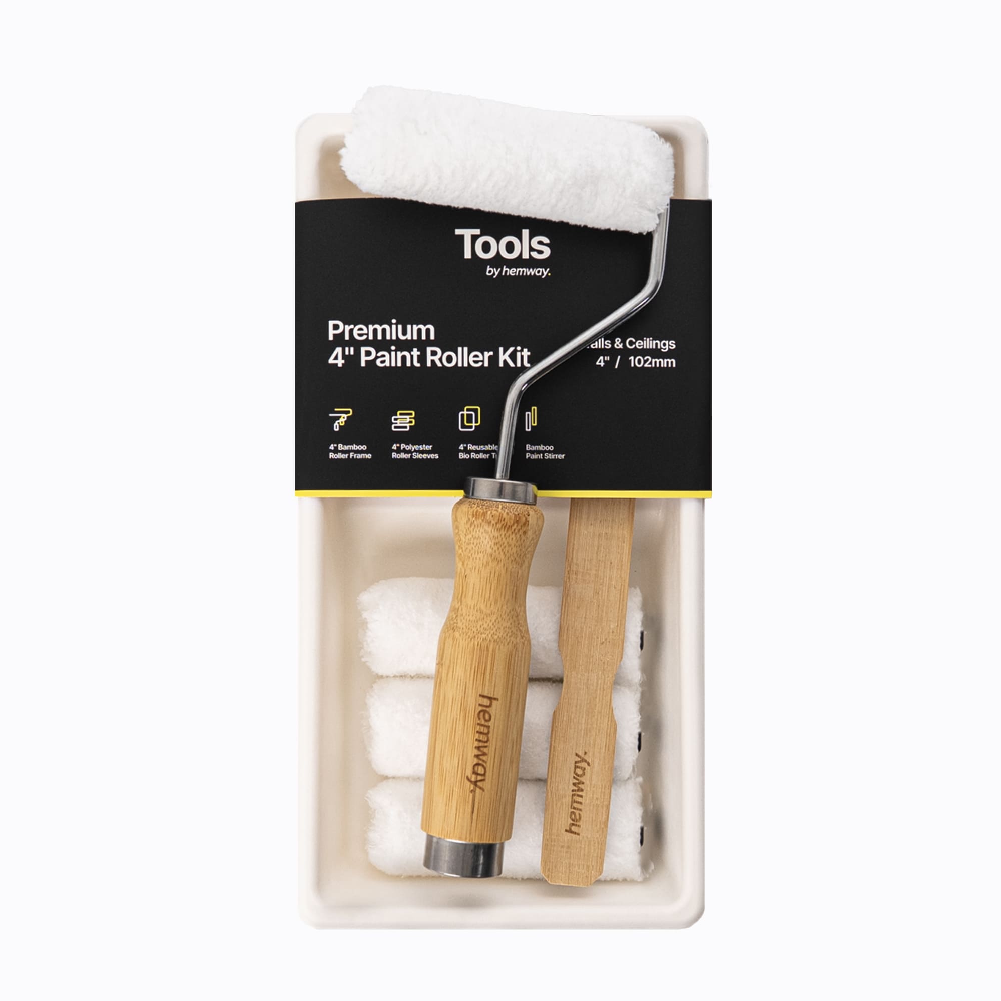 Premium 4" Small Bamboo Paint Roller Decorating Tools Kit Set