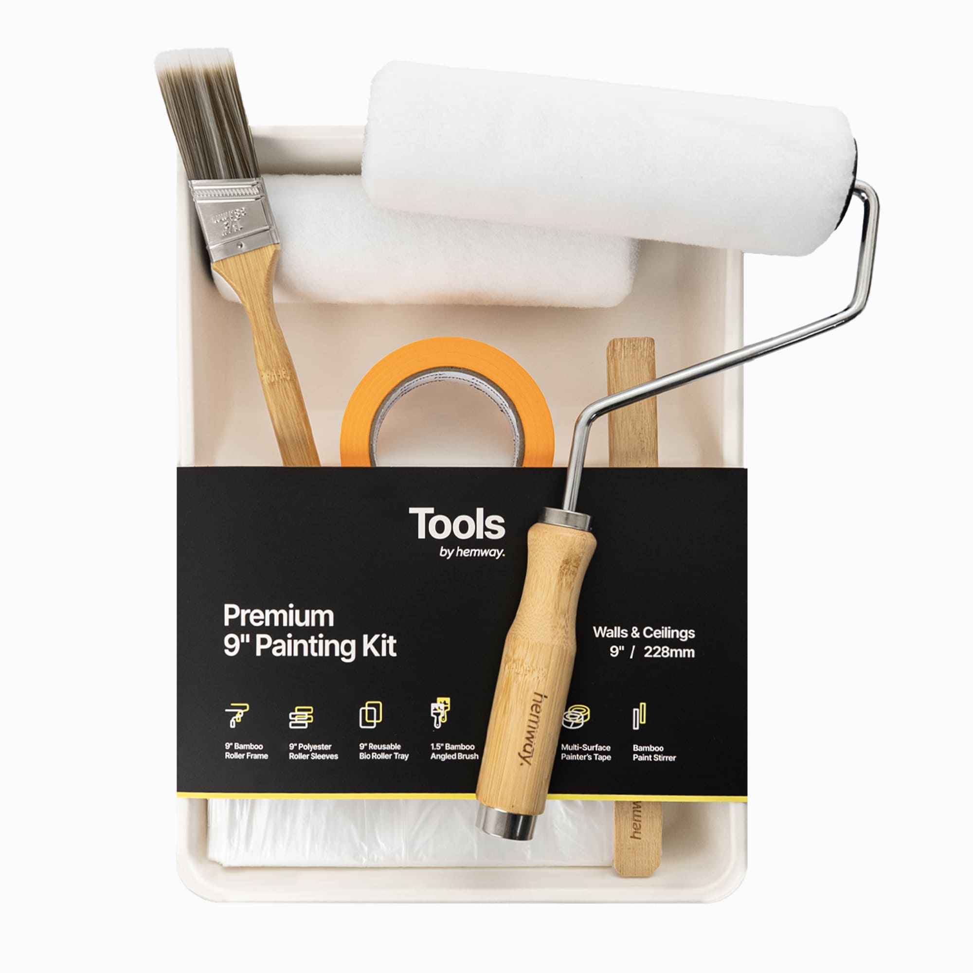 Premium 7-Piece 9" Large Bamboo Painting Decorating Tools Kit Set